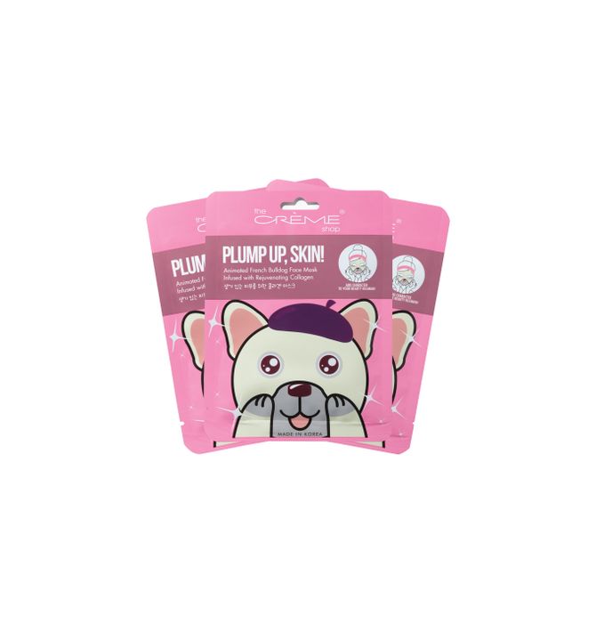 The Crème Shop Plump Up Skin! Animated French Bulldog Mask 3PC SET